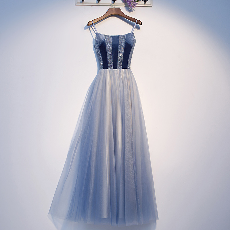 Modern Blue Dress, Style, Elegant Midi Dress,spaghetti Strap ...