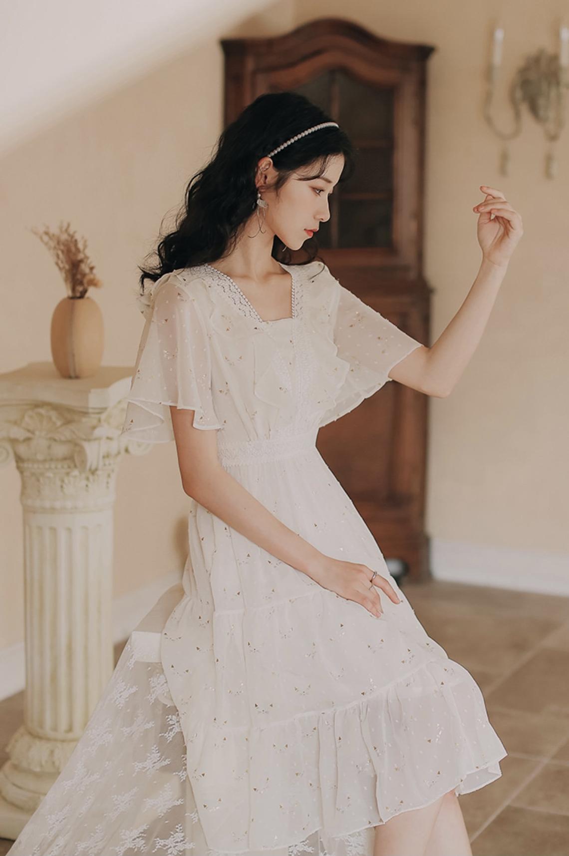 Spring Fairy Dress-lace Ruffle Dress-lolita Dress-wedding Guest Dress ...