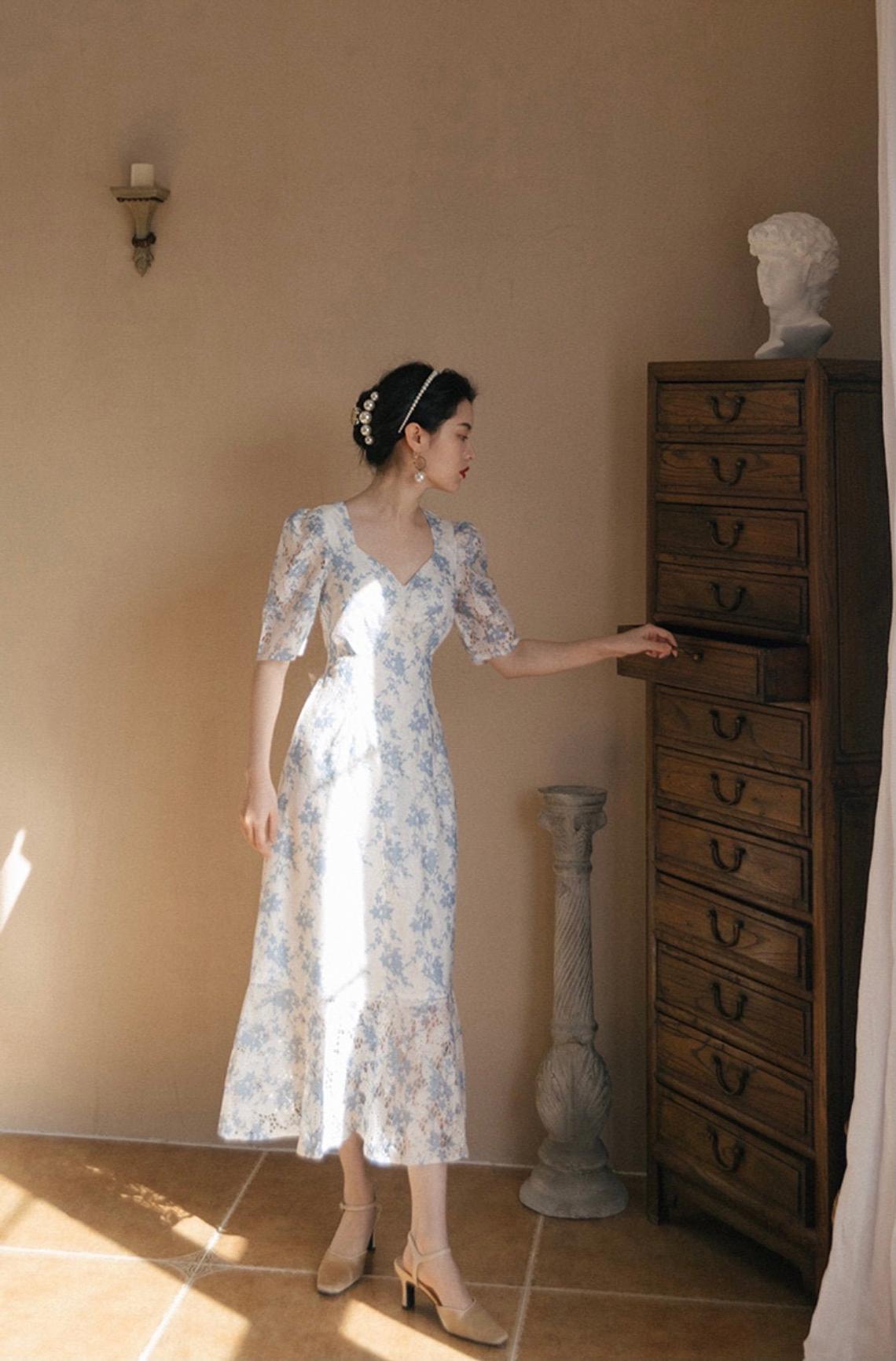 Summer Dress-french Floral Dress-floral Summer Dress-wedding Guest ...