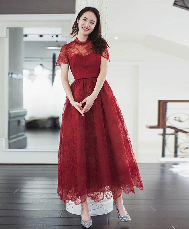 Burgundy Lace Short Prom Dress, Burgundy Evening Dress,pl4750 on Luulla