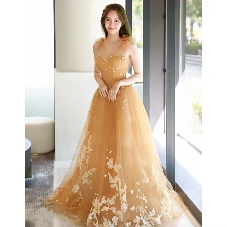 ,yellow Prom Dress,tulle Fairy Party Dress,sexy Evening Dress With Lace ...