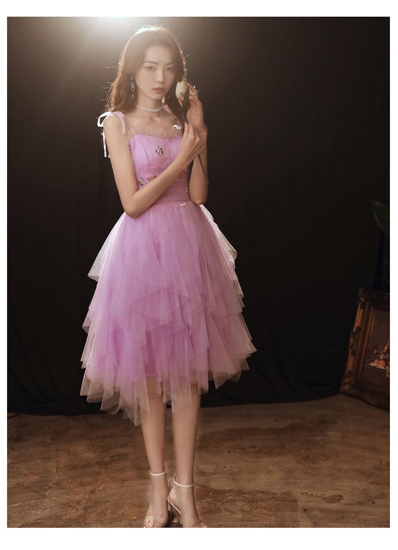 Lovely Light Purple Cute Tulle Straps Short Prom Dress, Purple ...