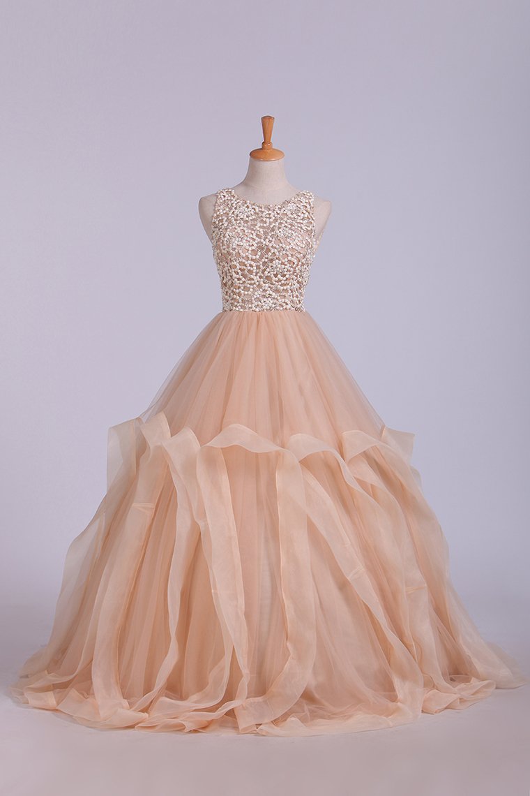 Scoop Ball Gown Tulle Floor Length With Beading Floor Length,pl5507 on ...