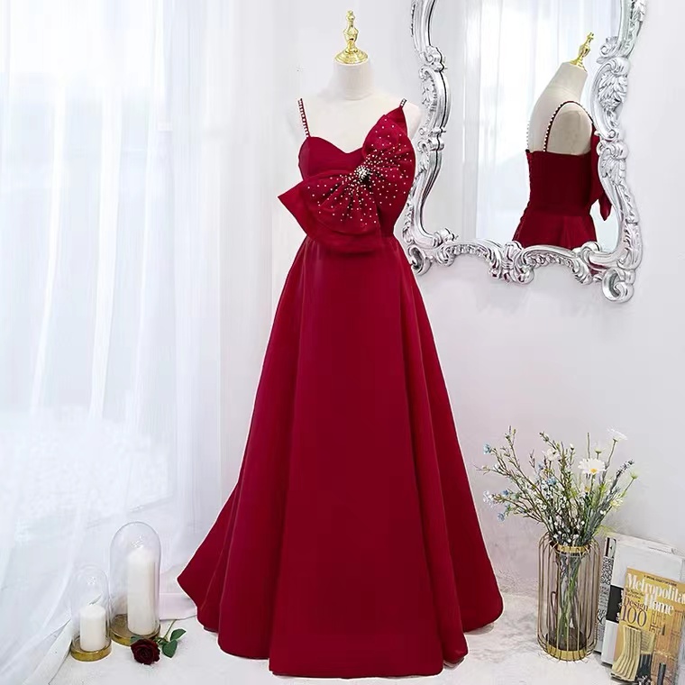 , Red Dress, Halter Prom Dress, Cute Bowknot Evening Dress,custom Made ...