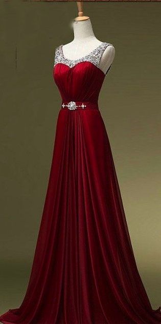 Red Beading Prom Dress, Sleeveless Prom Dress,Floor Length Evening ...
