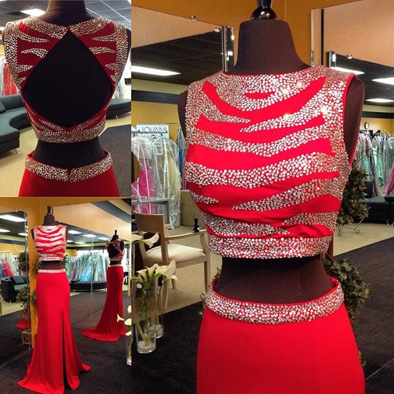 2017 Custom Made Charming Red Two Pieces Prom Dress, Beading Evening ...